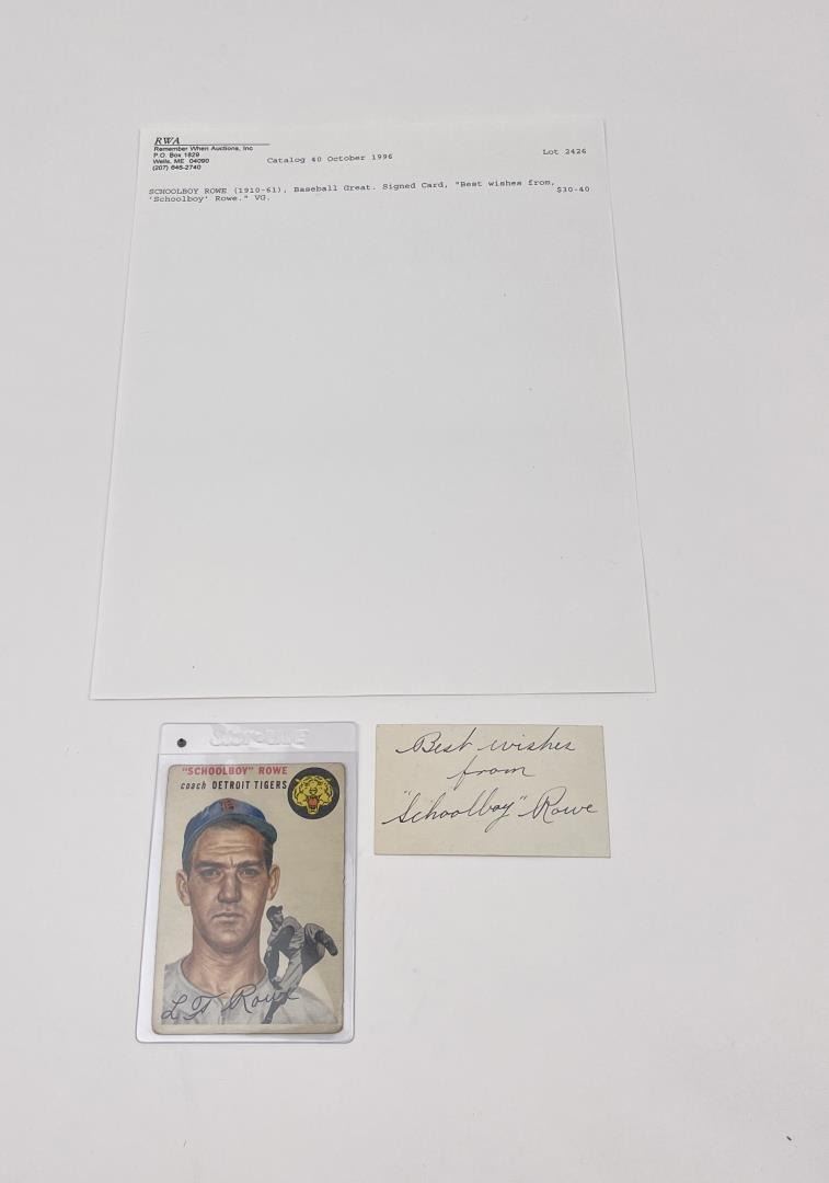 Schoolboy Rowe Baseball Trimmed Autograph