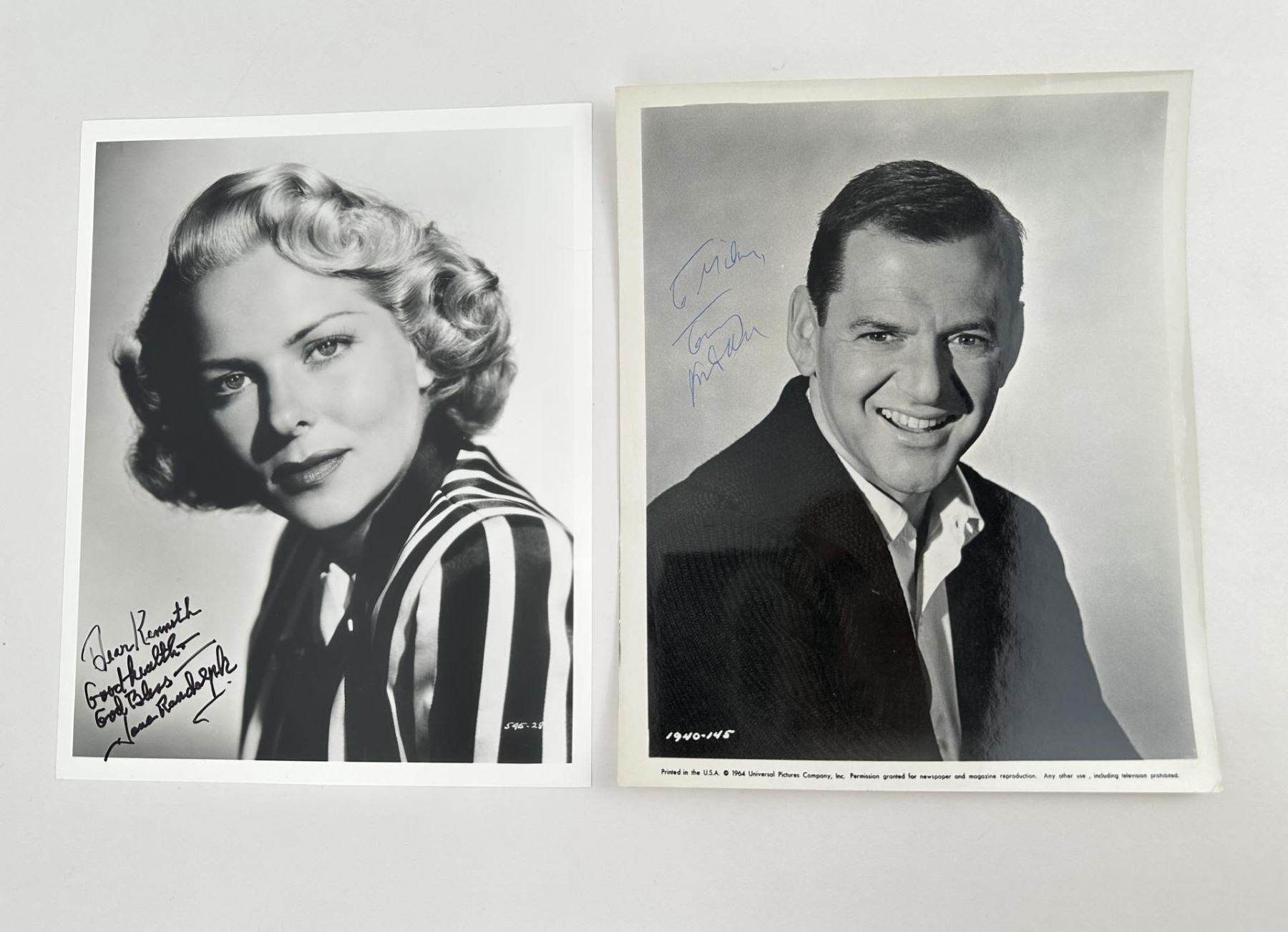 Jane Randolph Tony Randall Autographed Photos