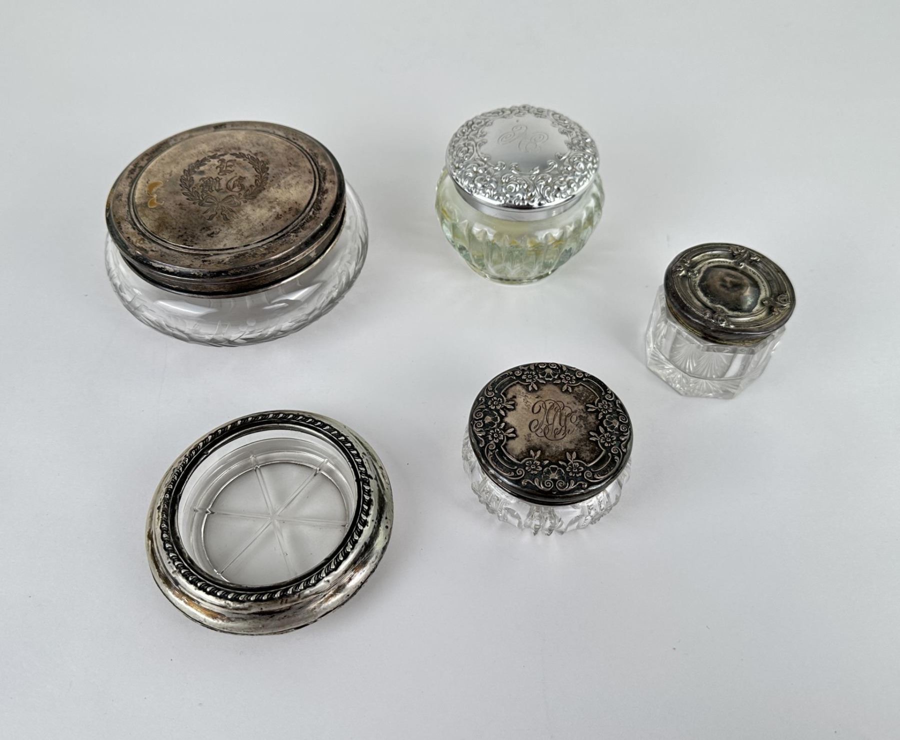 Victorian Sterling Silver Crystal Dresser Boxes