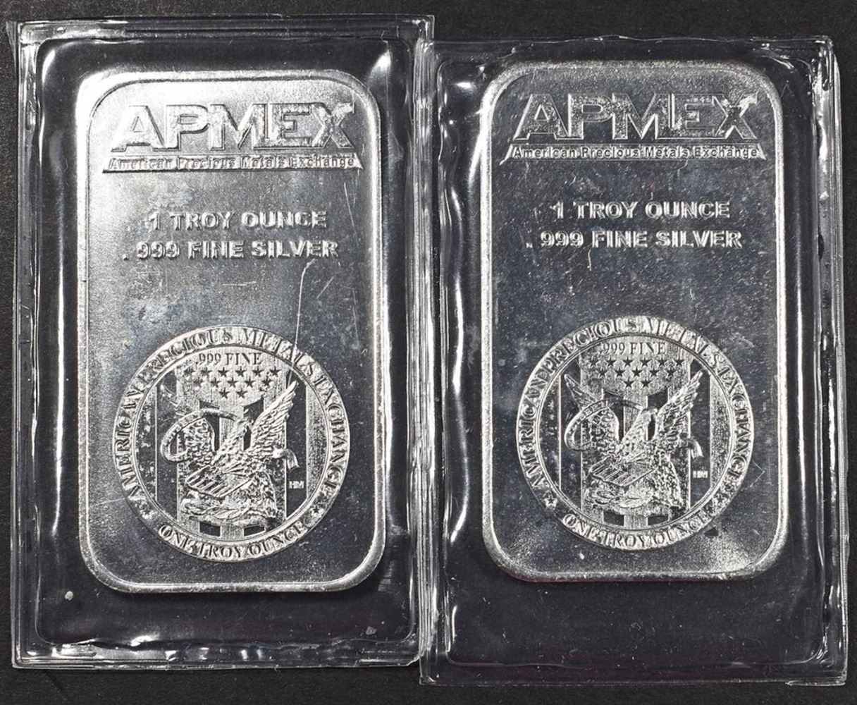 (2) 1oz .999 SILVER APMEX BARS