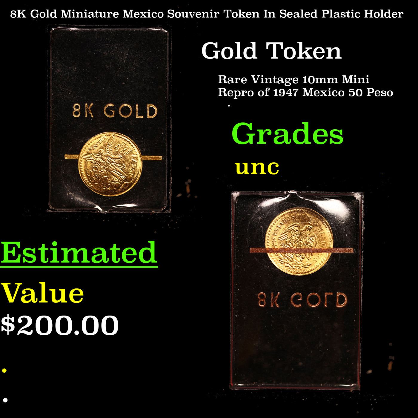 8K Gold Miniature Mexico Souvenir Token In Sealed Plastic Holder Grades ...