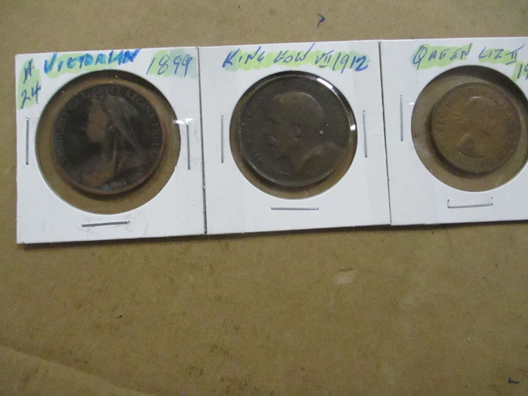 1897 VICTORIAN, 1912 KING GEROGE V & 1965 QUEEN ELIZABETH PENNY SET