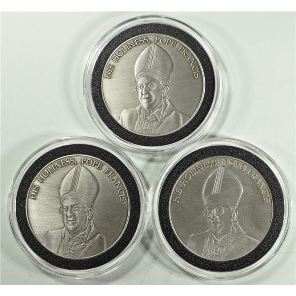 SET OF 3 POPE FRANCIS 1 OZ EACH SILVER MEDALLIONS