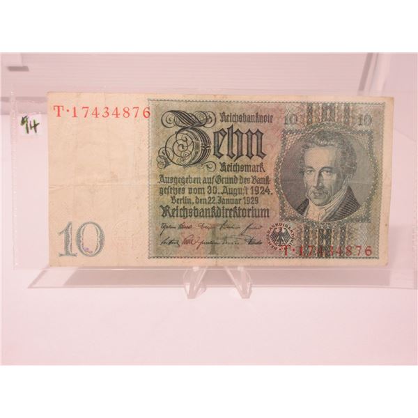 1924 TEN MARK CURRANY BANK NOTE