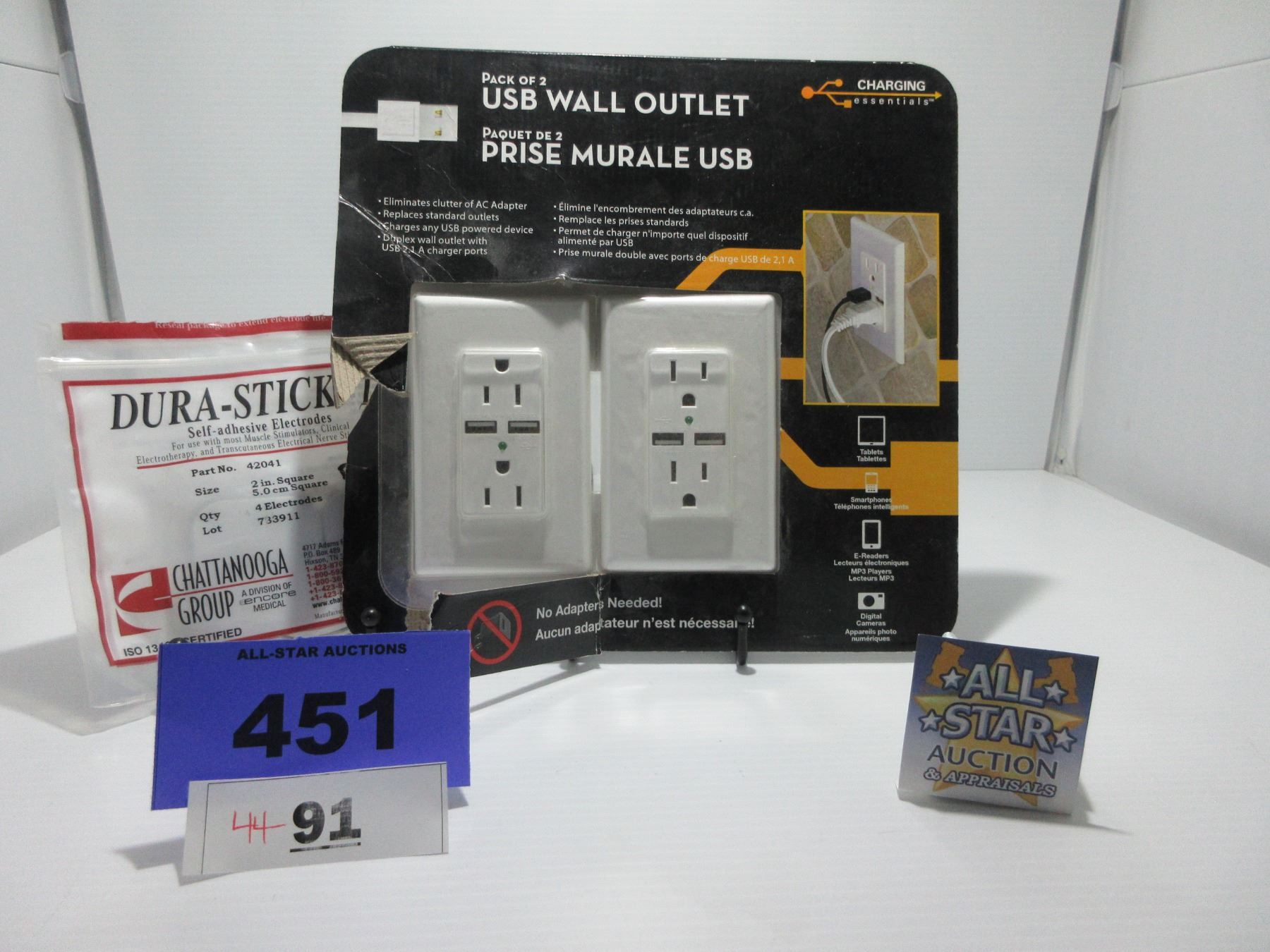 USB WALL OUTLET (PACKAGE OF 2) & DURA-STICK ELECTRODES