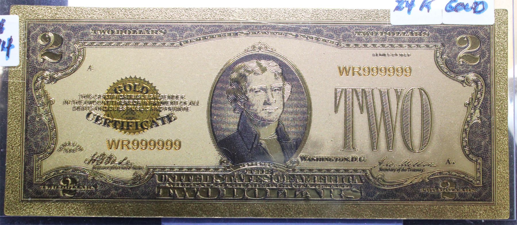 USA 24K GOLD $2 NOVELTY BANK NOTE