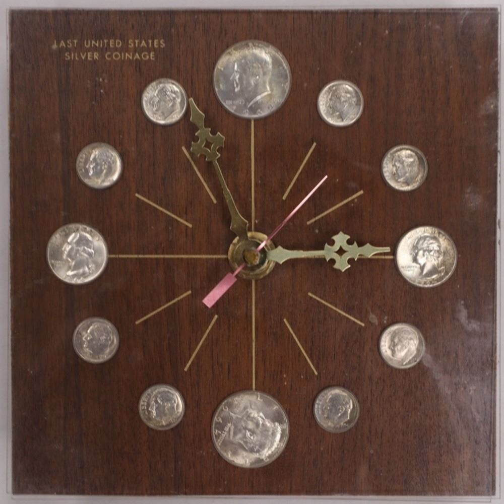 CIRCLE MARIAN KAY SILVER COIN CLOCK