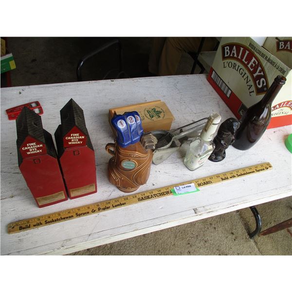 2 Canadian Whiskey Decanters Press Golf Bag Decanter Misc