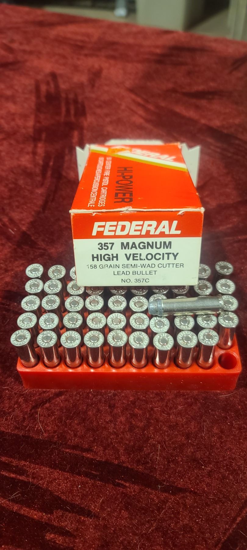 FEDERAL .357 MAG HIGH VELOCITY 158GR SEMI-WAD CUTTER LEAD BULLET - 50 ...