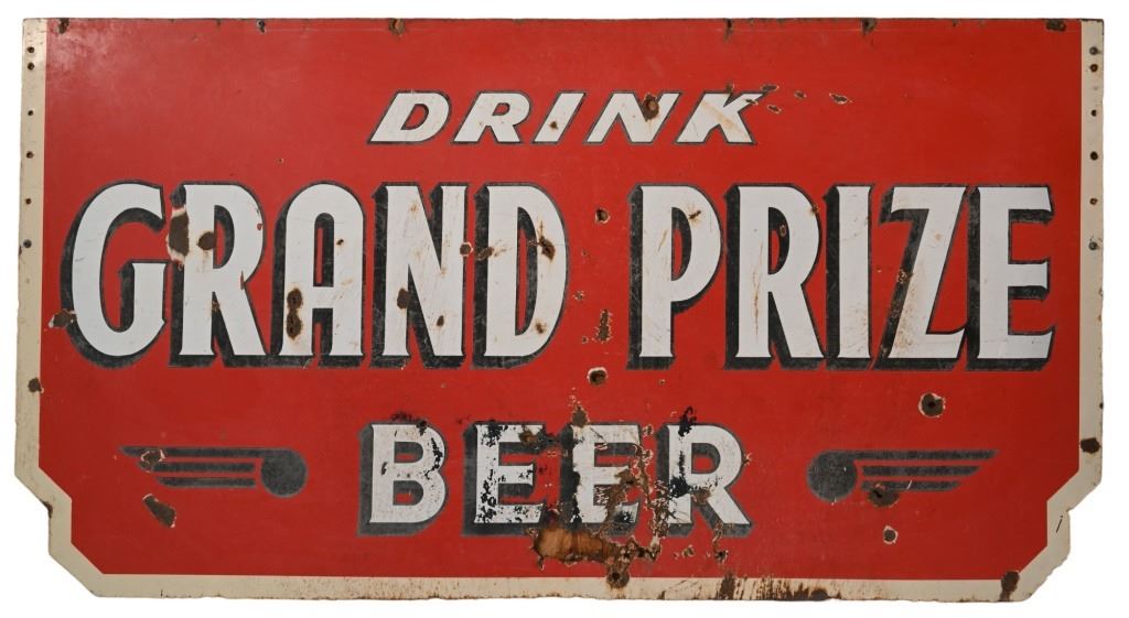 Grand Prize Beer Double Sided Porcelain Sign