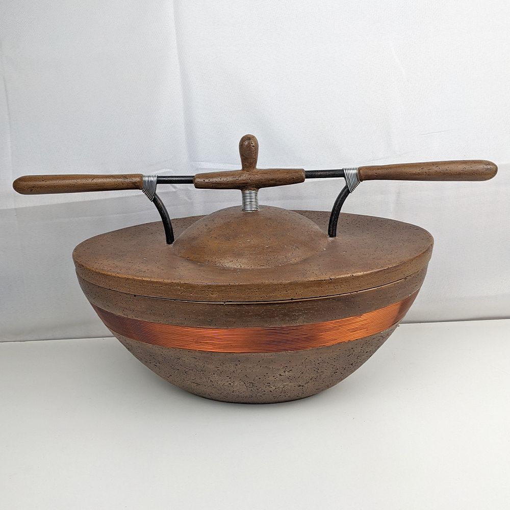 Decorative Large Lidded Resin & Copper Rice Carrier - Made In Philippines