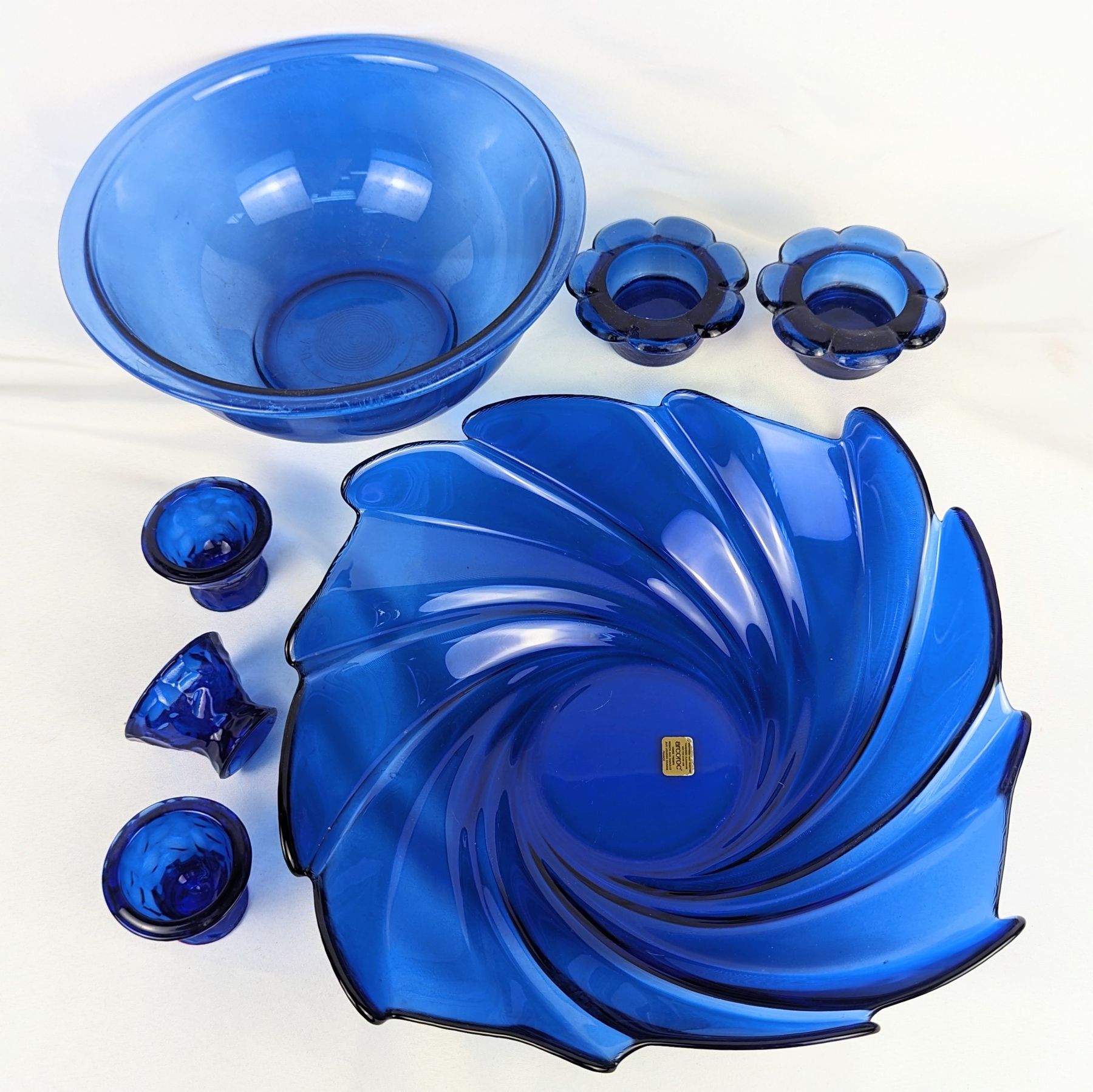 Set of 7 Cobalt Blue Glassware & Dishes
