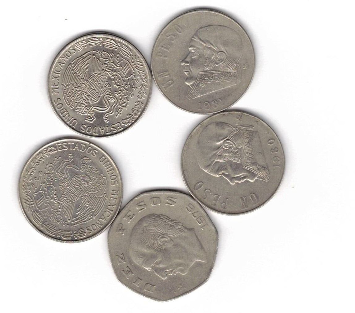 FIVE Mexican Coins
