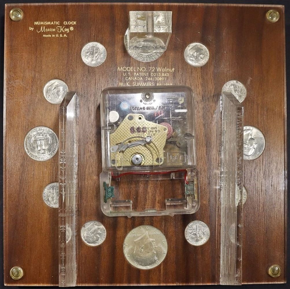 BROWN MARIAN KAY SILVER COIN CLOCK