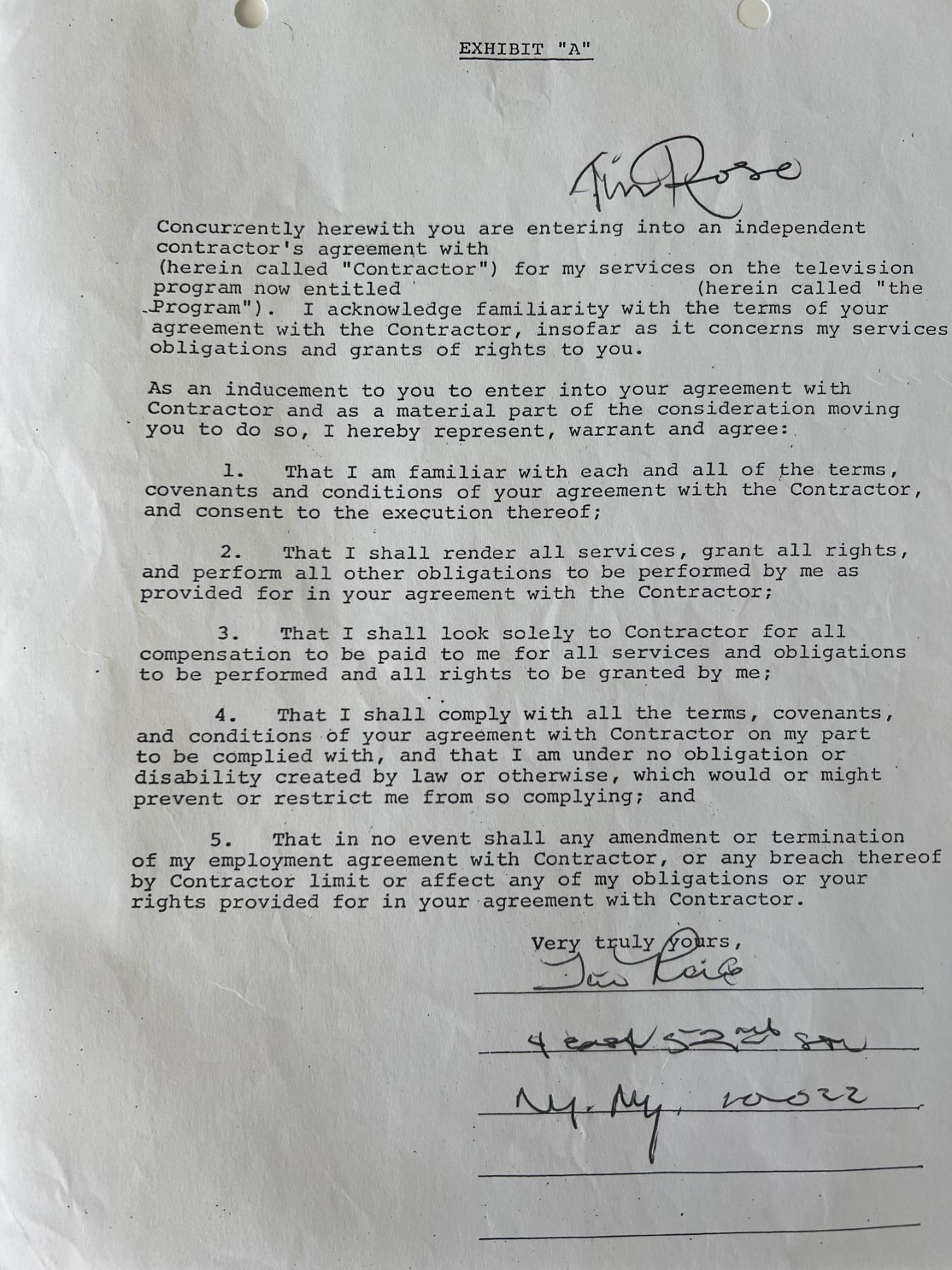 Tim Rose signed contract