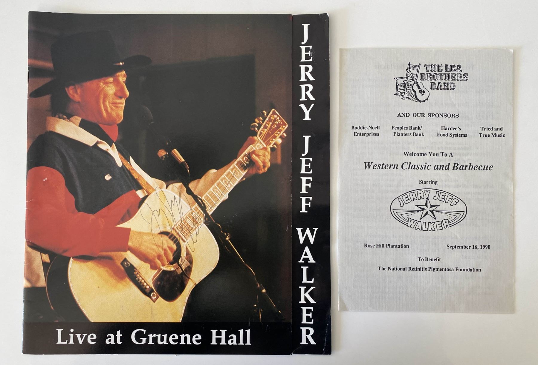 Jerry Jeff Walker signed concert booklet