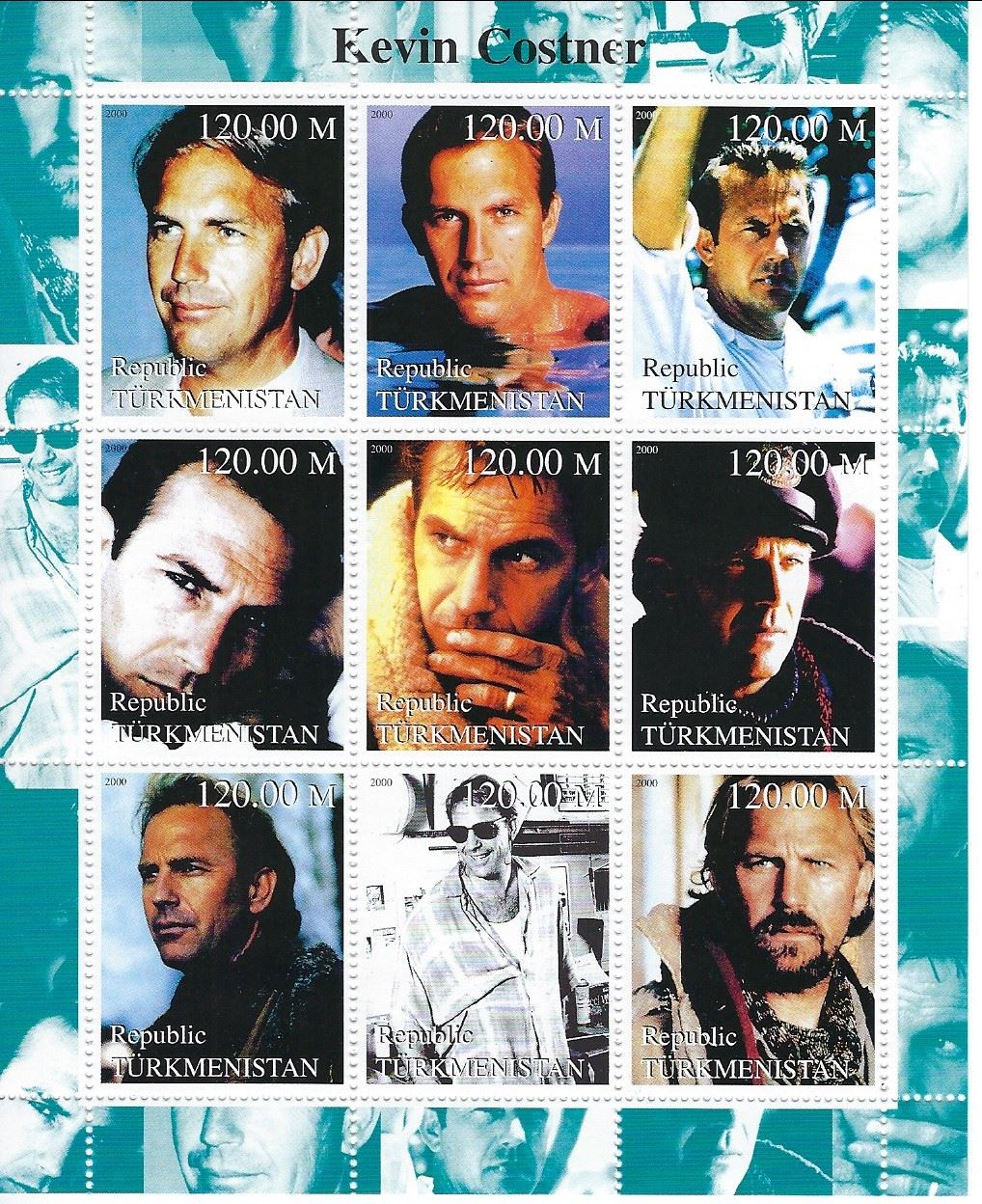 Kevin Costner - Turkmenistan - Cinderella Stamp Set