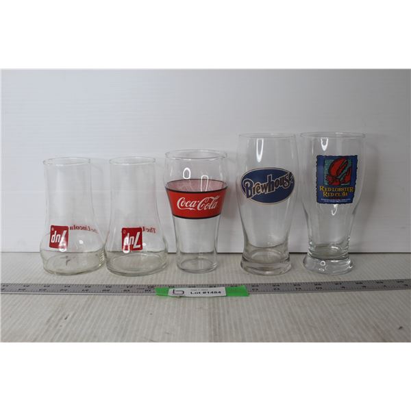 5 Glasses Coca Cola 7 Up Bodnarus Auctioneering