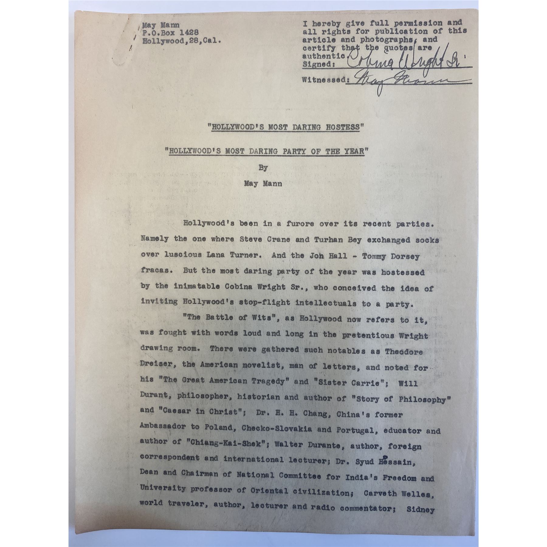 Corbin Wright Sr. signed document