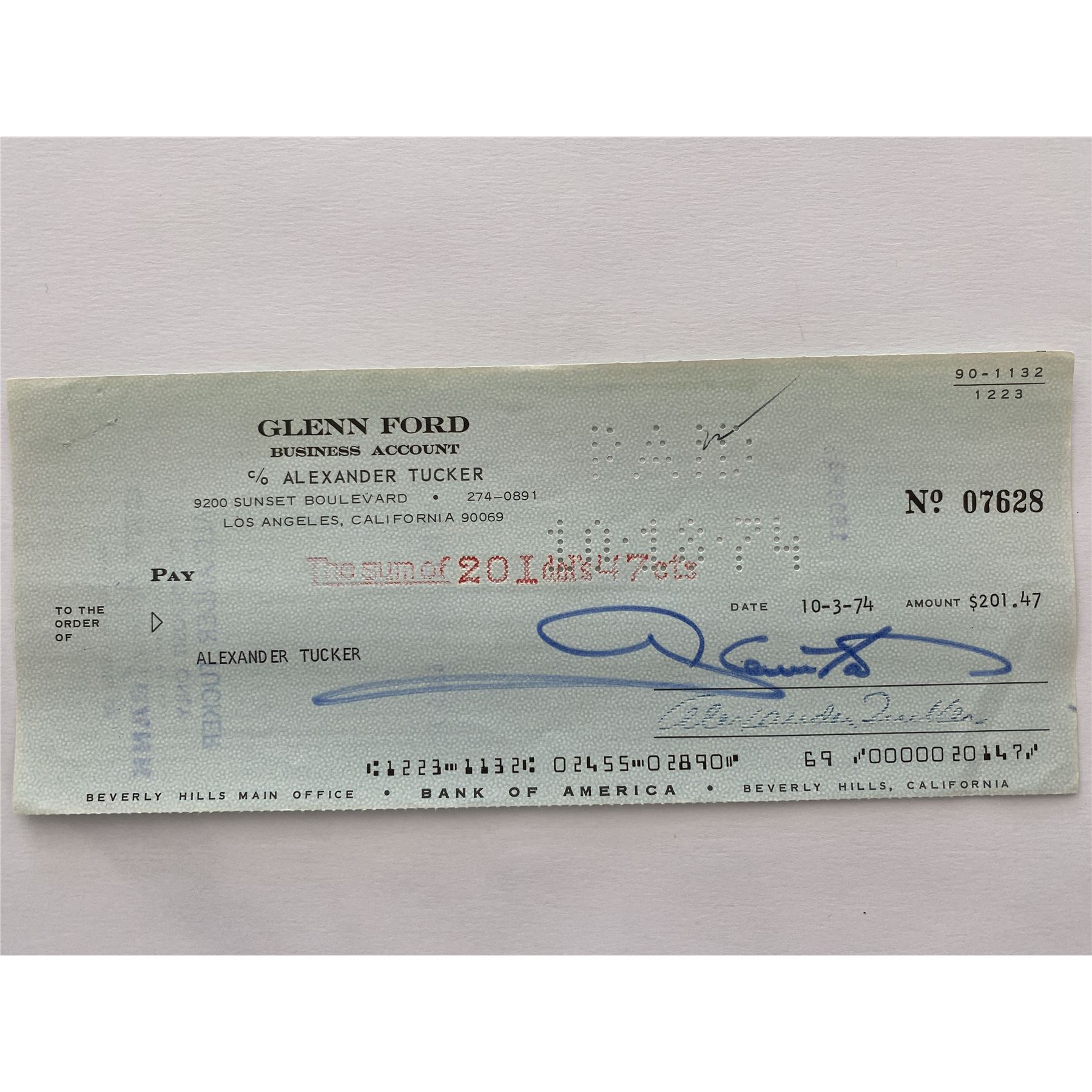 Glenn Ford signed check