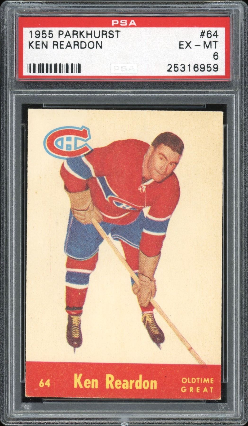 1955-56 Parkhurst #64 Ken Reardon OTG (PSA 6)