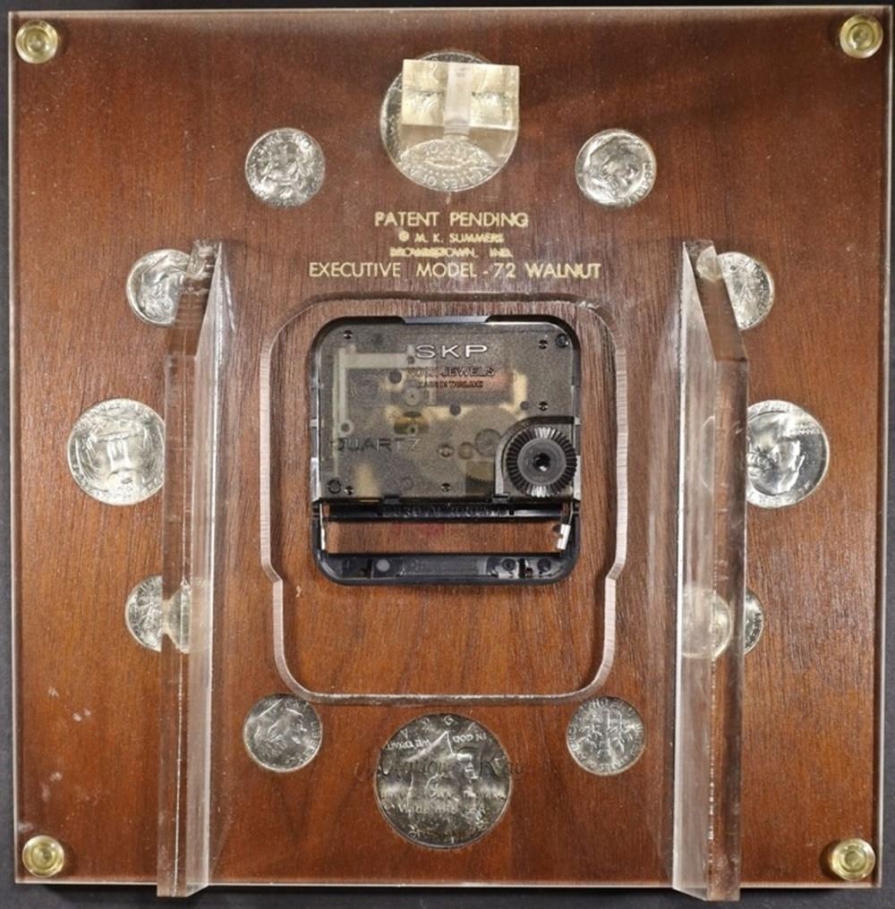 BROWN MARIAN KAY SILVER COIN CLOCK