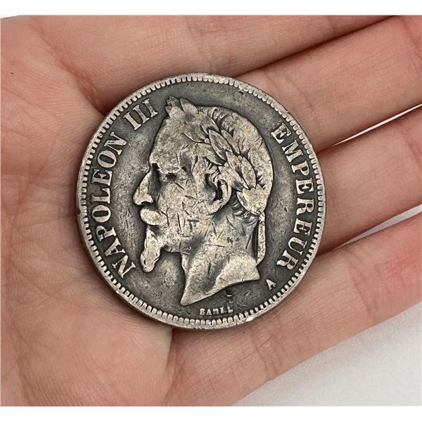 1870 Napoleon 5 Francs Silver Coin