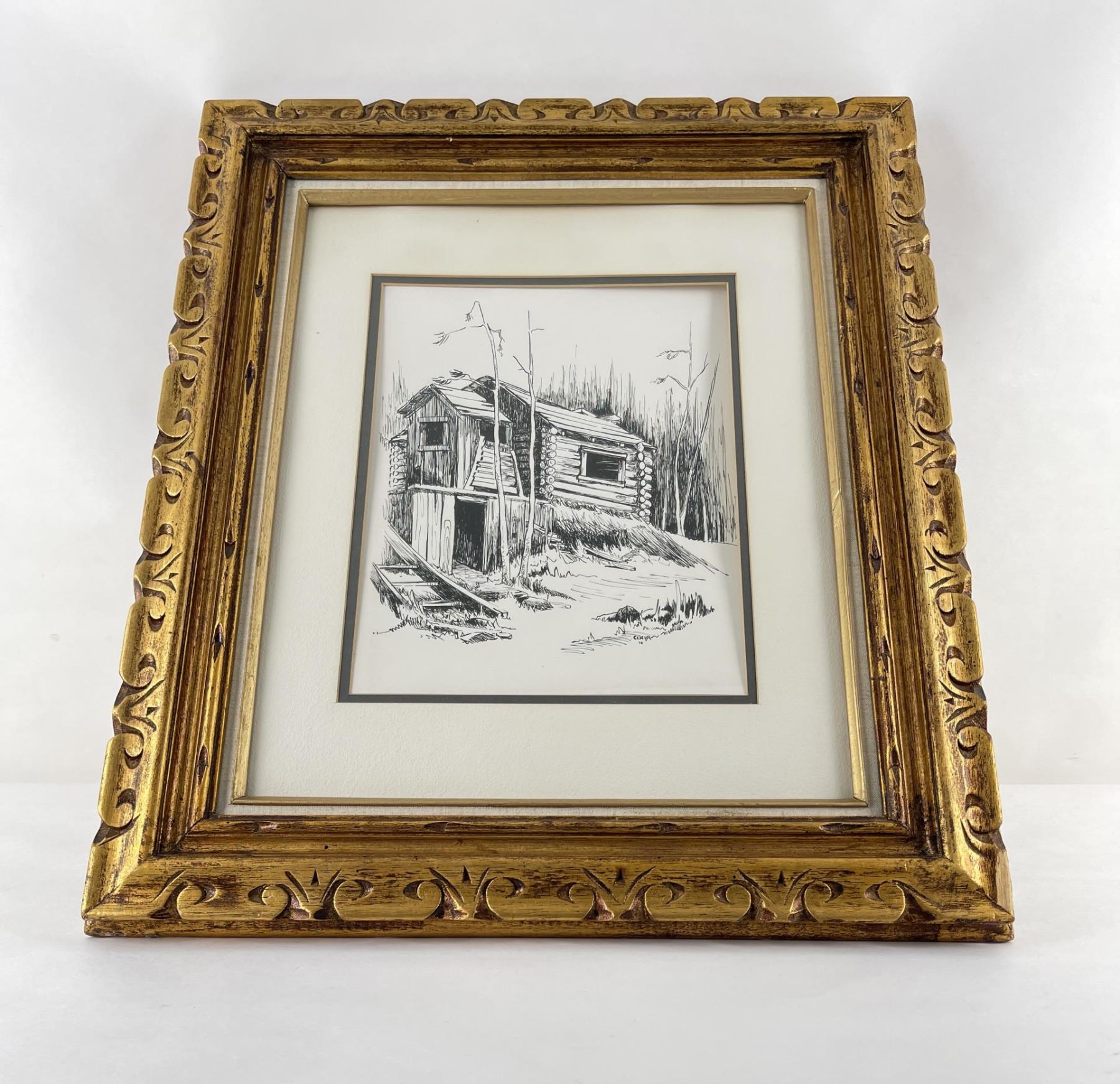 Pen and Ink Drawing of an Old Cabin