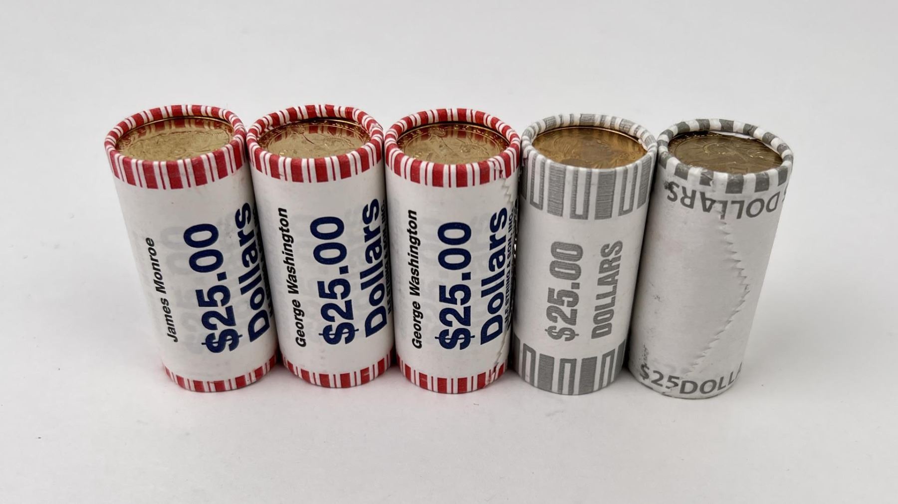 5 Bank Rolls of American Dollar Coins