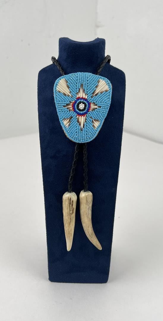 Montana Crow Indian Porcupine Elk Horn Bolo Tie