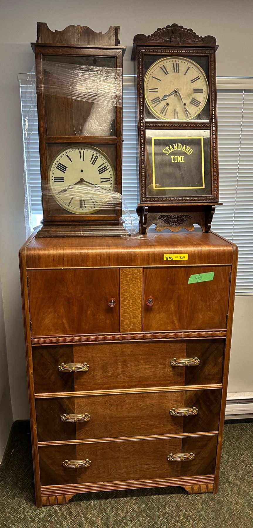 Vintage waterfall 2- dresser & 2 antique style wall clocks - approx 3ft ...