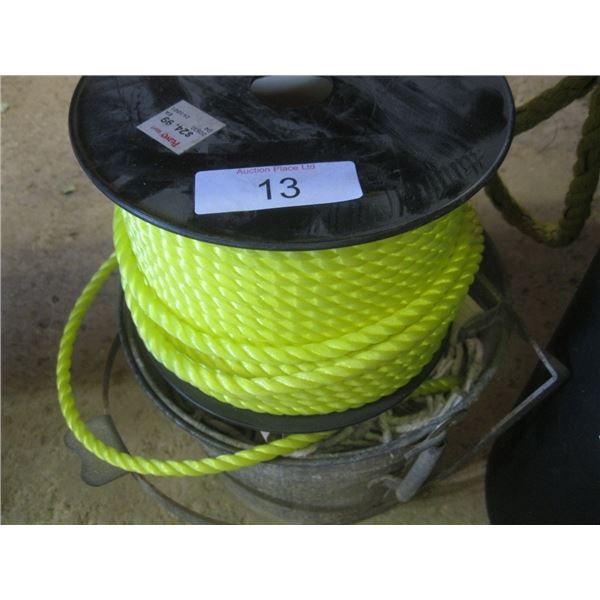 spool of rope, bucket of rope
