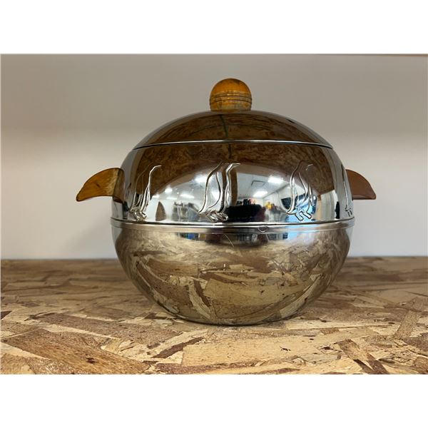 Vintage Chrome Deco West Bend Penguin Ice Bucket Hot/Cold Server Wooden ...