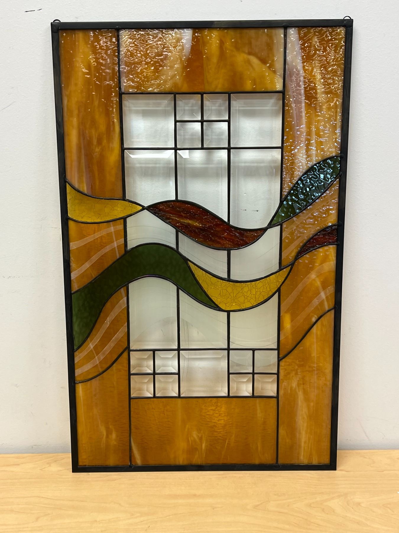 Beautiful Multi Color Stained Glass Art Glass Panel - Approx: 26.5x16.5"