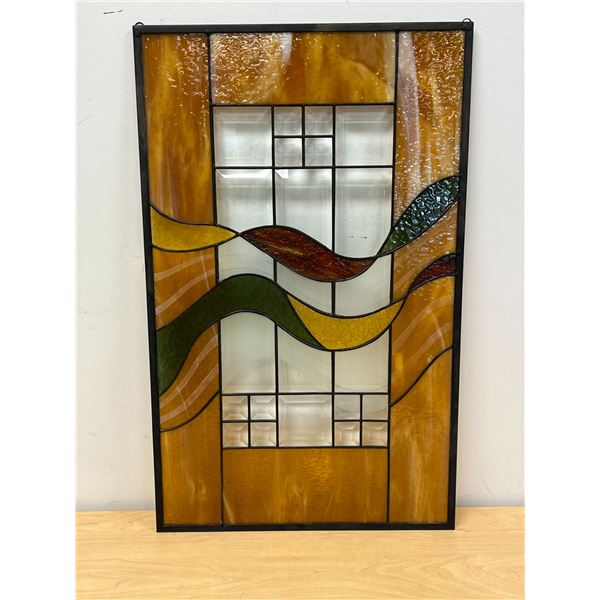 Beautiful Multi Color Stained Glass Art Glass Panel - Approx: 26.5x16.5"
