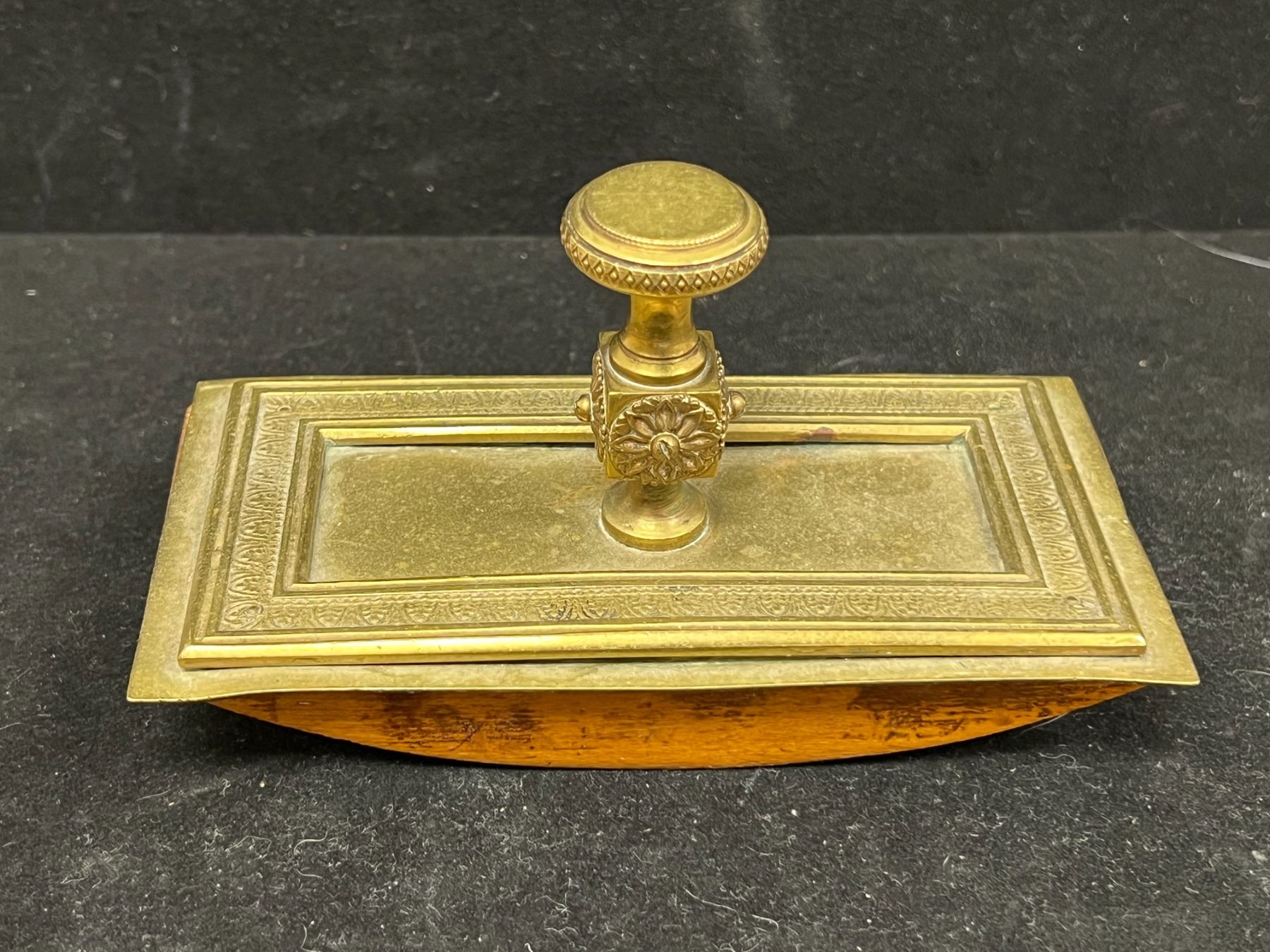 Vintage Ornate Brass Ink Rocker Roller Blotter - Approx: 5.5"W 3"T