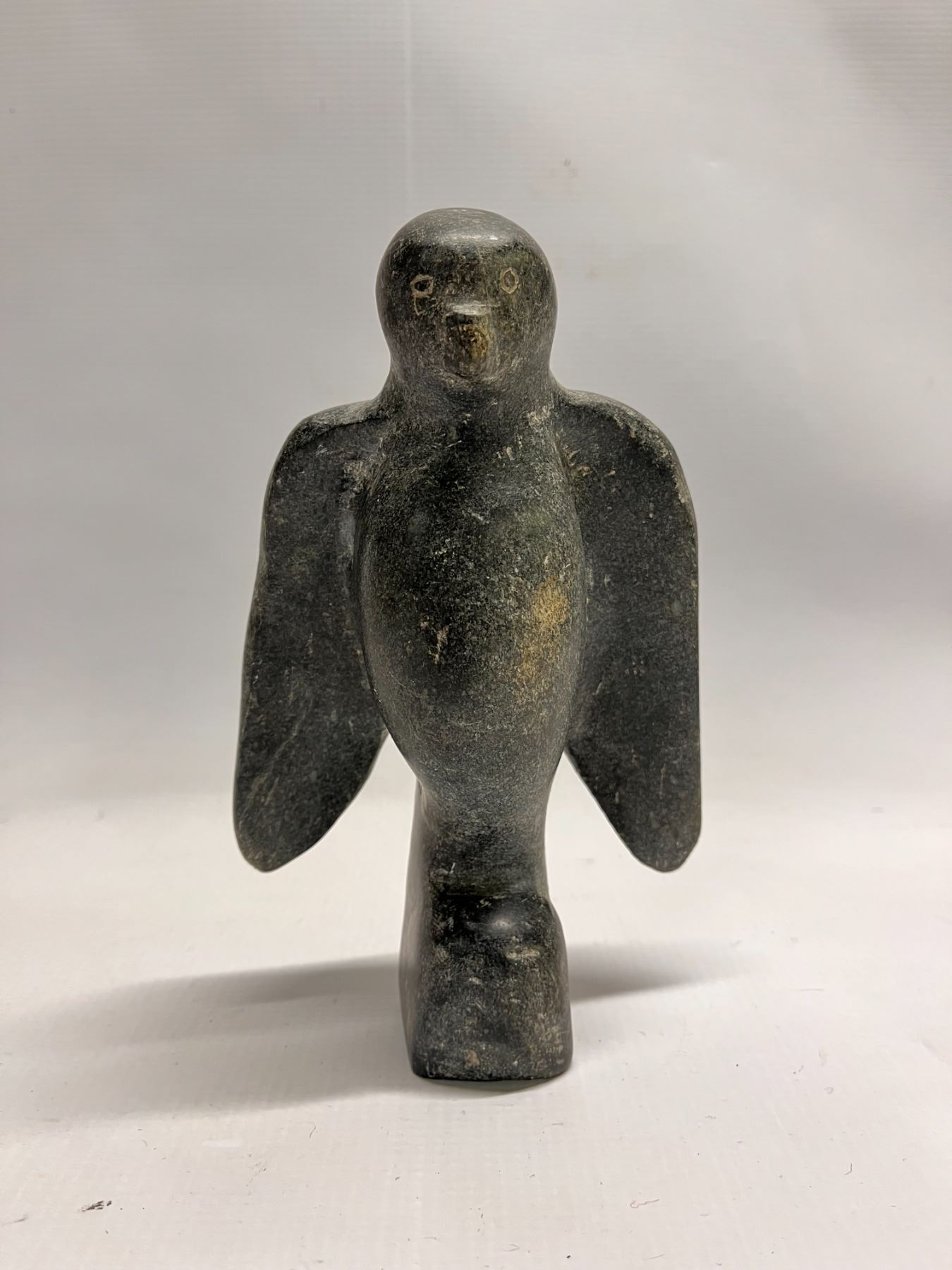 Inuit style soapstone carved bird statue signed Ken Flett