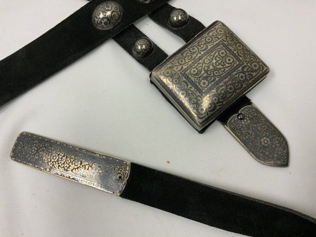 ANTIQUE RUSSIAN COSSACK BELT CAUCASIAN SILVER NIELLO 1913 DATED