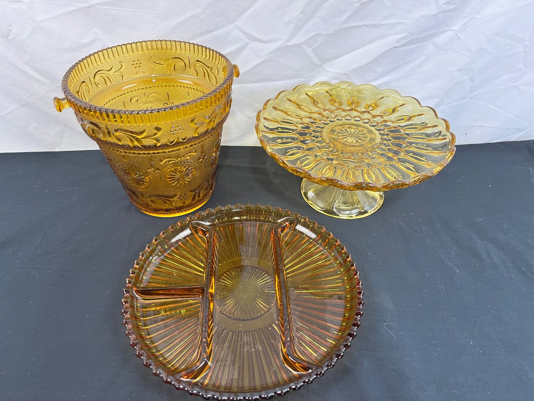 Amber Glass Ice Bucket And Serving Dishes Sunrise Estate Services Ltd