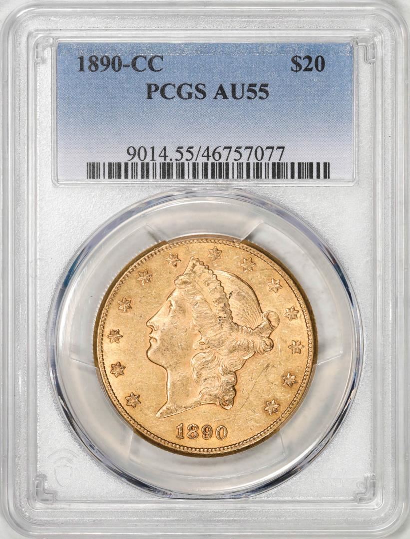 1890-CC $20 Liberty Head Double Eagle Gold Coin PCGS AU55