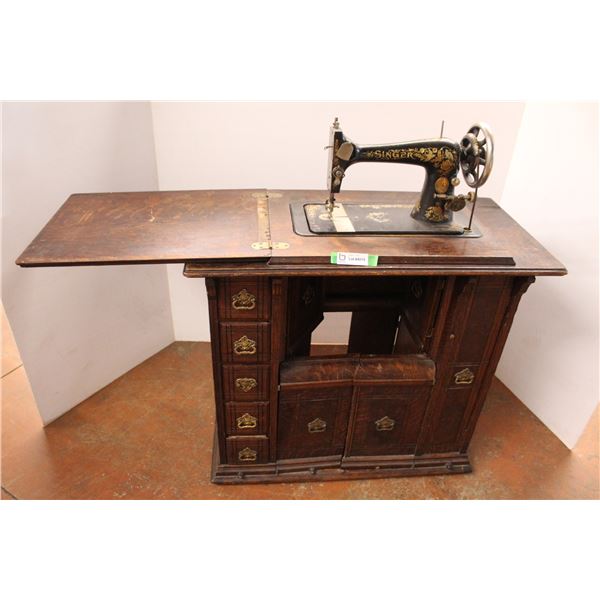 Singer Model D458263 Sewing Machine With Ornate Wheeled Cabinet 17