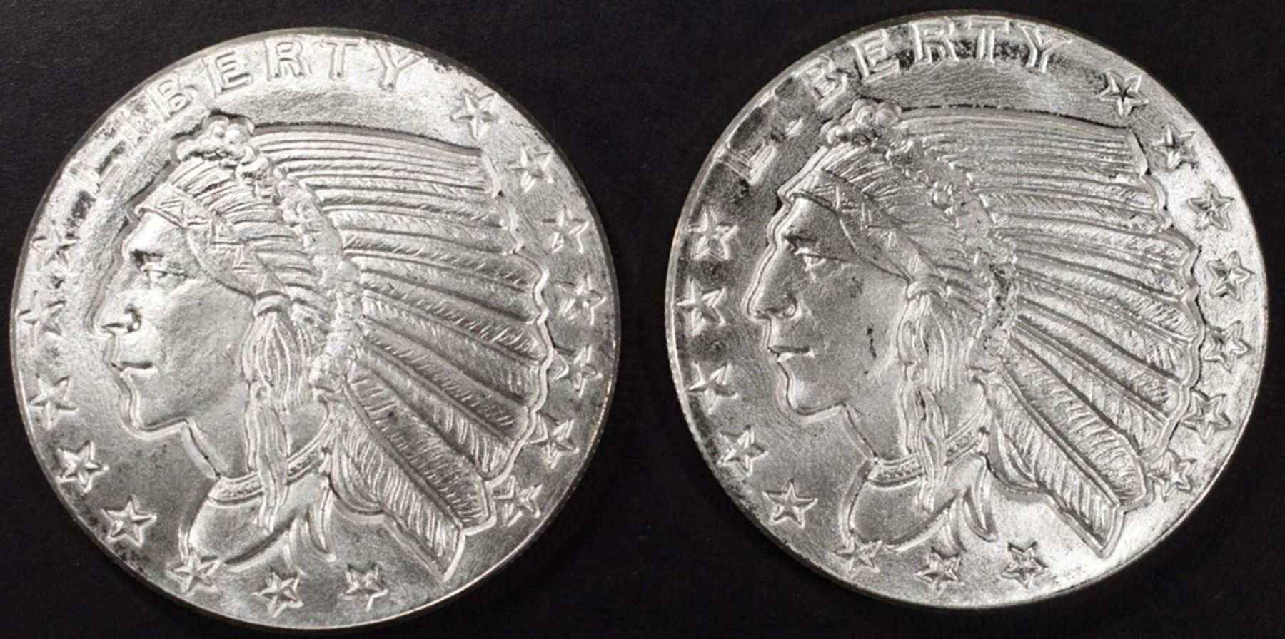 (2) 1 OZ .999 SILVER INDIAN DESIGN ROUNDS