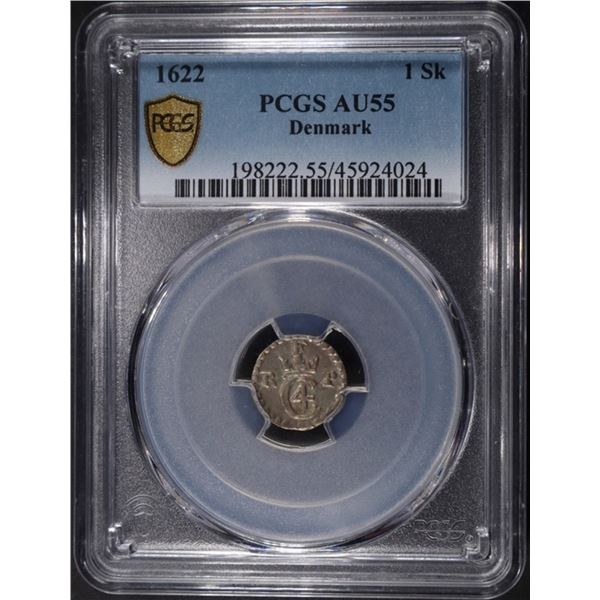 1622 DENMARK 1 SK COIN PCGS AU55
