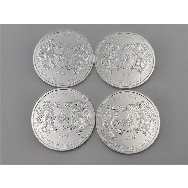 4 Pack of 3/4 Ounce Canadian War of 1812 Silver Rounds