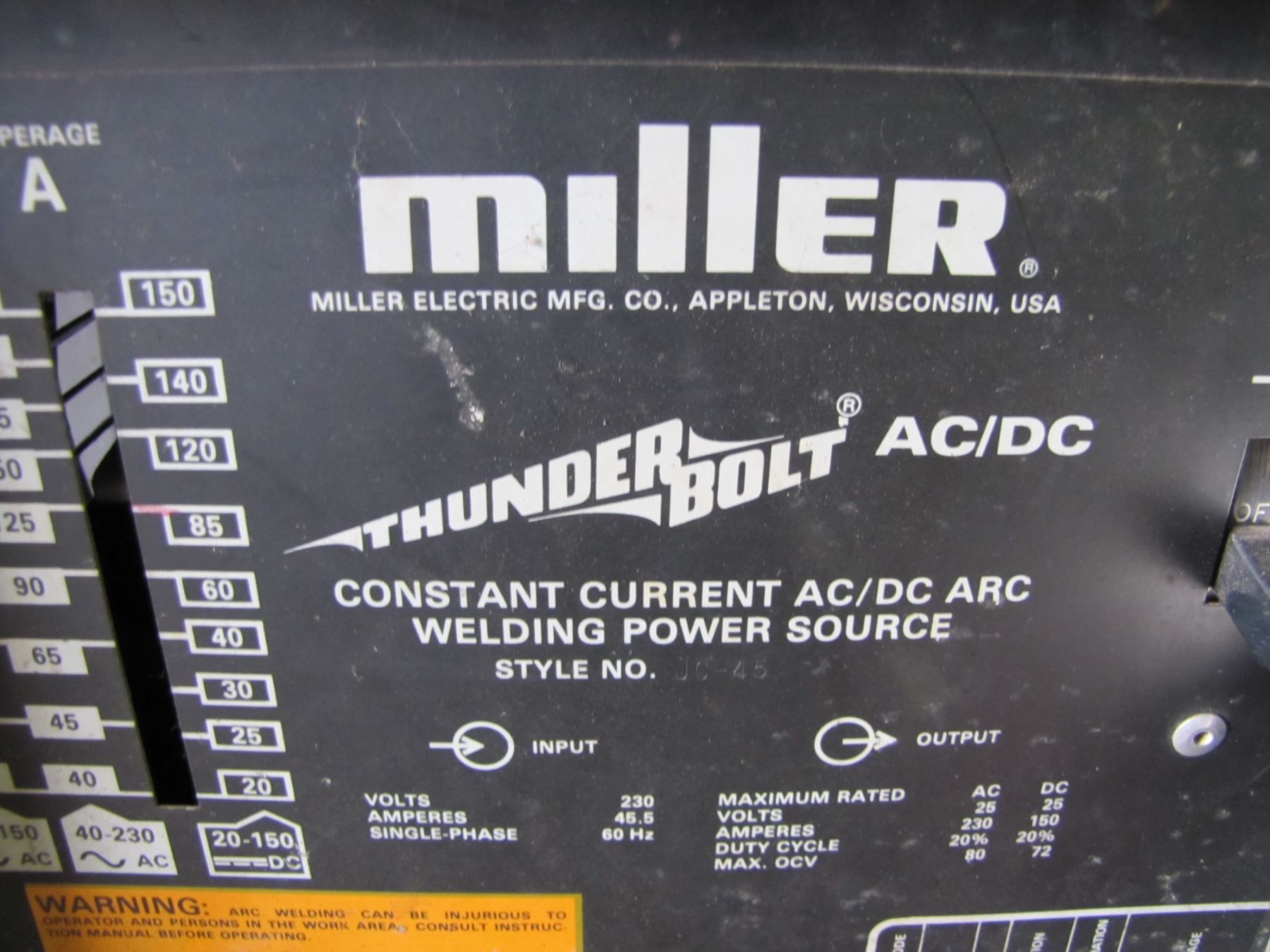Miller Thunderbolt AC - DC arc welder with welding rods and helmet etc
