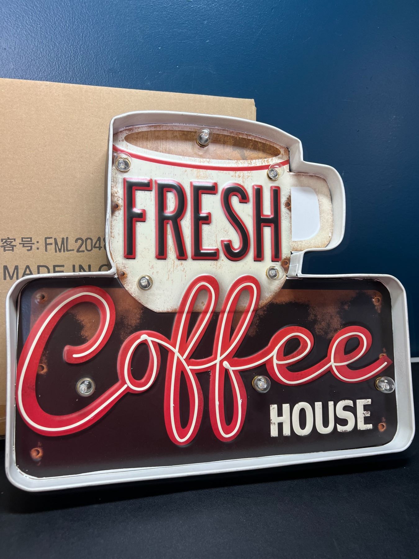 Lot of 1 LED Fresh Coffee House Light-Up Wall Sign/Decor Light Up Sign