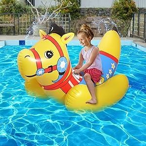 Lot of 1 Inflatable Ride-On Pool Float w/ Sprinkler - Giraffe Design ...