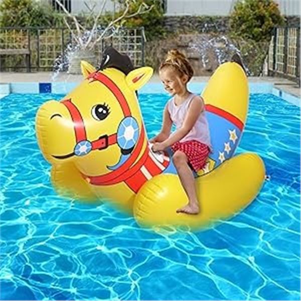 Lot of 1 Inflatable Ride-On Pool Float w/ Sprinkler - Giraffe Design ...
