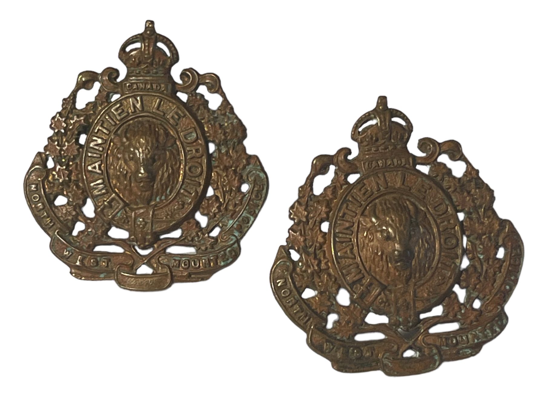 NWMP North West Mounted Police Collar Badge Pair