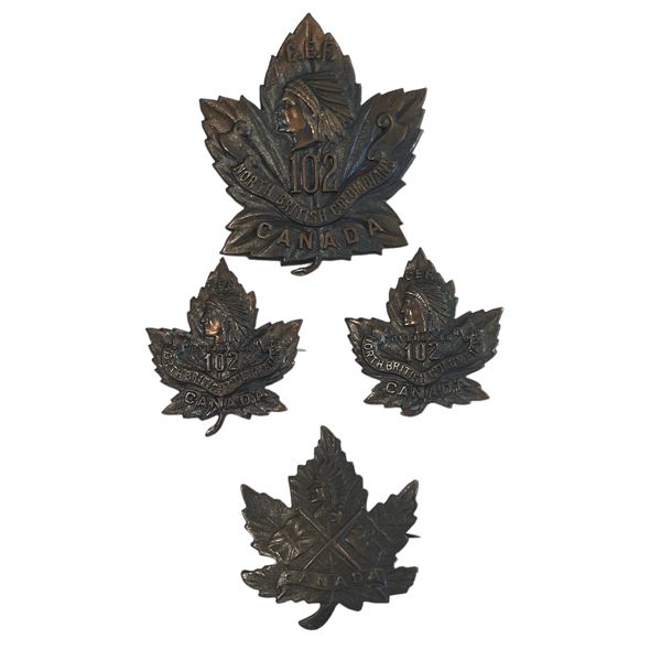 WW1 CEF 102nd Battalion Badge Lot of 4
